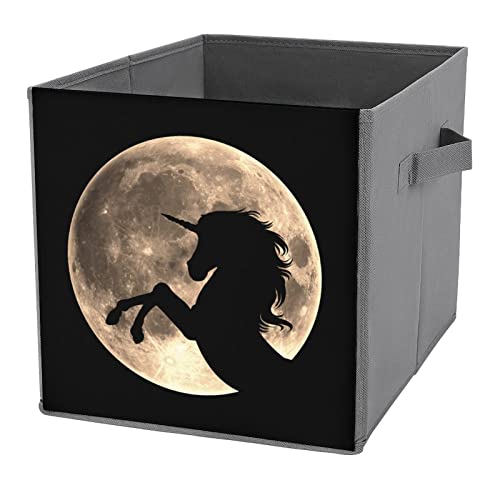 Unicorn with Full Moon Large Cubes Storage Bins Collapsible Canvas Storage Box Closet Organizers for Shelves