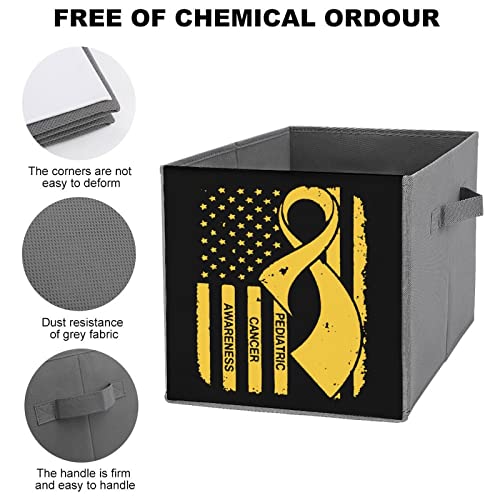 Pediatric Cancer Awareness Flag Large Cubes Storage Bins Collapsible Canvas Storage Box Closet Organizers for Shelves