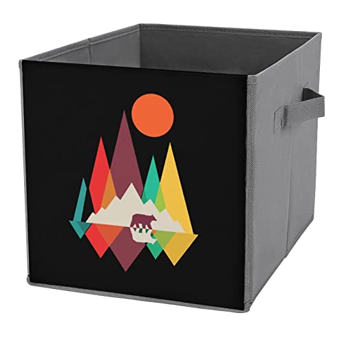 Geometric California Bear Mountain Large Cubes Storage Bins Collapsible Canvas Storage Box Closet Organizers for Shelves