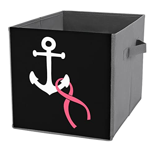 Anchor with Breast Cancer Ribbon Large Cubes Storage Bins Collapsible Canvas Storage Box Closet Organizers for Shelves