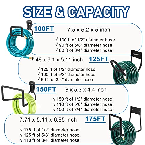 BAKEWAY Garden Hose Holder Wall Mount - Metal Hose Hanger Water Hose Holders for Outside, Heavy Duty Hose Hook Hose Reel for Water Hose, Expandable Hose, Extension Hose (100 FT)