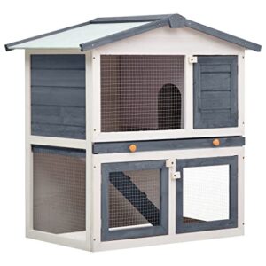 yaff outdoor rabbit hutch 3 doors gray wood (32.582lbs)