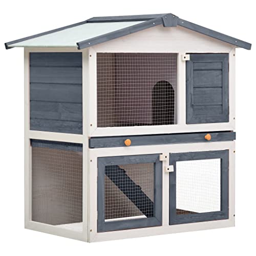 YAFF Outdoor Rabbit Hutch 3 Doors Gray Wood (32.582lbs)