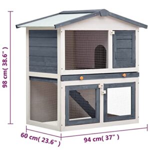 YAFF Outdoor Rabbit Hutch 3 Doors Gray Wood (32.582lbs)