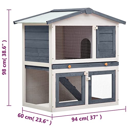 YAFF Outdoor Rabbit Hutch 3 Doors Gray Wood (32.582lbs)