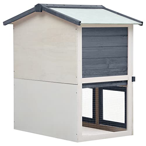 YAFF Outdoor Rabbit Hutch 3 Doors Gray Wood (32.582lbs)