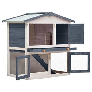 YAFF Outdoor Rabbit Hutch 3 Doors Gray Wood (32.582lbs)