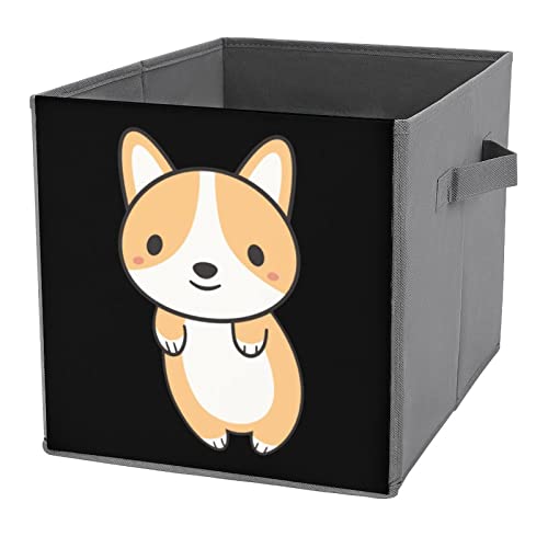 Cute Corgi Dog Large Cubes Storage Bins Collapsible Canvas Storage Box Closet Organizers for Shelves