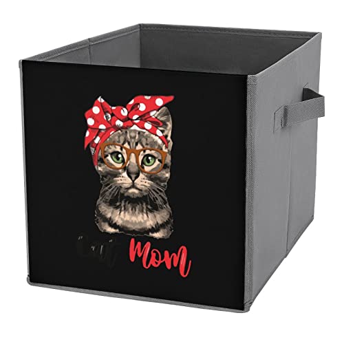 Cat Mom Large Cubes Storage Bins Collapsible Canvas Storage Box Closet Organizers for Shelves