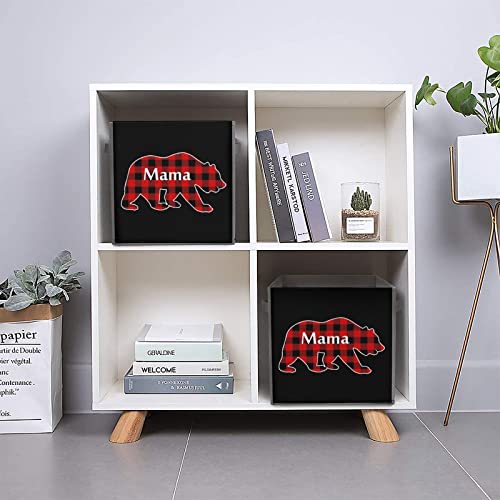 Plaid Mama Bear Large Cubes Storage Bins Collapsible Canvas Storage Box Closet Organizers for Shelves