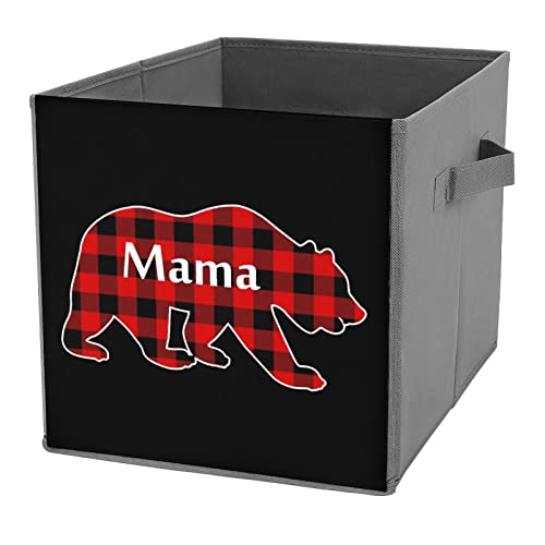 Plaid Mama Bear Large Cubes Storage Bins Collapsible Canvas Storage Box Closet Organizers for Shelves