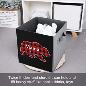 Plaid Mama Bear Large Cubes Storage Bins Collapsible Canvas Storage Box Closet Organizers for Shelves