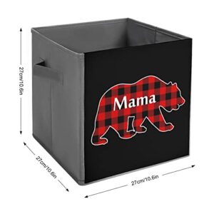 Plaid Mama Bear Large Cubes Storage Bins Collapsible Canvas Storage Box Closet Organizers for Shelves