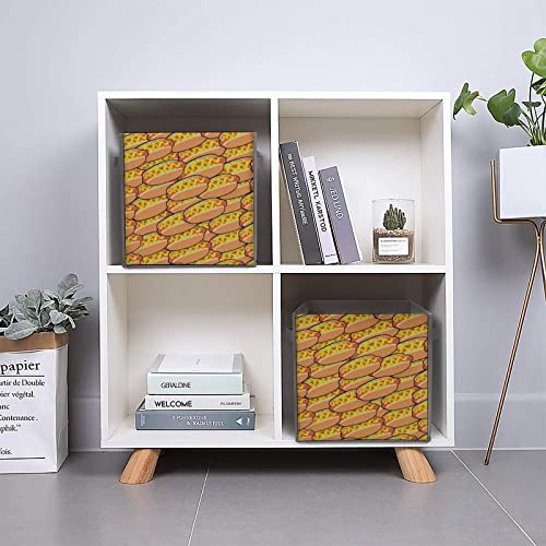 Delicious Hotdogs Large Cubes Storage Bins Collapsible Canvas Storage Box Closet Organizers for Shelves