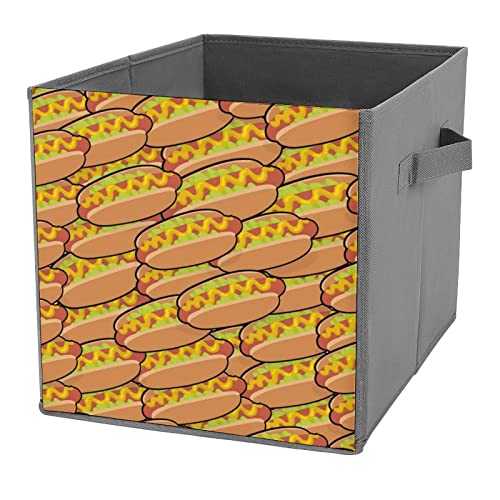 Delicious Hotdogs Large Cubes Storage Bins Collapsible Canvas Storage Box Closet Organizers for Shelves