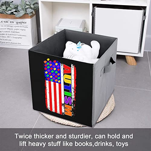 Autism Awareness USA Puzzle Flag Large Cubes Storage Bins Collapsible Canvas Storage Box Closet Organizers for Shelves