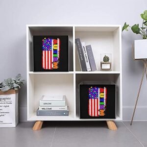 Autism Awareness USA Puzzle Flag Large Cubes Storage Bins Collapsible Canvas Storage Box Closet Organizers for Shelves