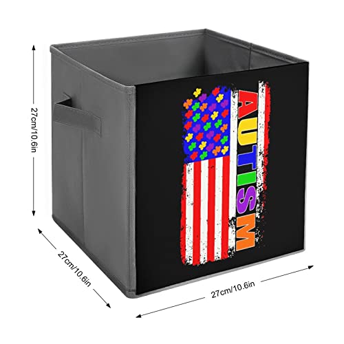 Autism Awareness USA Puzzle Flag Large Cubes Storage Bins Collapsible Canvas Storage Box Closet Organizers for Shelves