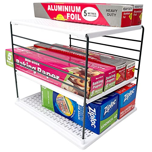 HITISPACE Kitchen Wrap Organizer Rack, Height Adjustable Aluminum Foil Organization and Storage, Kitchen Organization and Storage Foil and Plastic Wrap Organizer for Plastic Bag, Wrap, Foil & Box