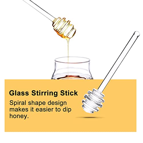 2 Pcs 6'' Glass Honey Dipper Stick, Honey Jam Syrup Mixing Stirrer Spoon for Honey Pot Jar