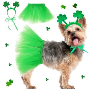 2pcs st. patrick's day dog outfit, green puppy tutu skirt & shamrock headband, adorable holiday dog costume garment set for st. patrick's day decorations, party favors