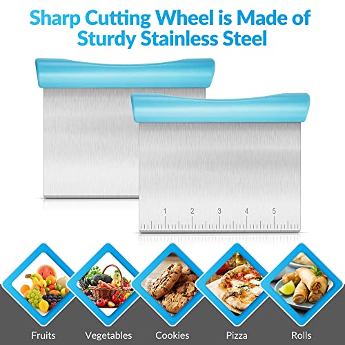 Rainspire Bench Scraper, Stainless Steel Dough Scraper, Pastry Scraper, Pizza and Dough Cutter Multi-Purpose Scraper/Chopper, Pizza Cutter Food Chopper Baking Supplies Kitchen Gadgets, Blue