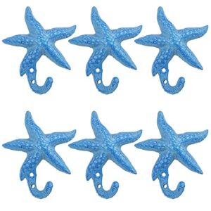 set of 6 starfish cast iron wall hooks sea star decorative wall hook antique blue outdoor towel hooks starfish decorative coat hooks for aprons hats keys bathroom kitchen