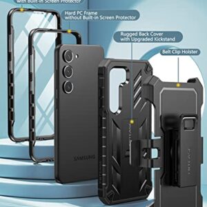 FNTCASE for Samsung Galaxy S23 Case: Heavy Duty Rugged Shockproof Protective Cover with Belt-Clip Holster & Kickstand | Military Grade Protection Durable Phone Case for Galaxy S23 6.1 inch (Black)