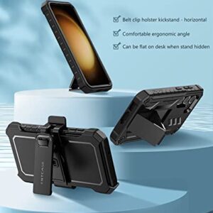 FNTCASE for Samsung Galaxy S23 Case: Heavy Duty Rugged Shockproof Protective Cover with Belt-Clip Holster & Kickstand | Military Grade Protection Durable Phone Case for Galaxy S23 6.1 inch (Black)