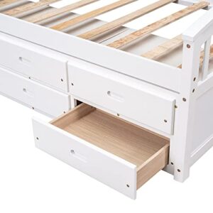 Merax Twin Size Solid Wood Platform Storage Bed with 6 Drawers, No Box Spring Needed, White