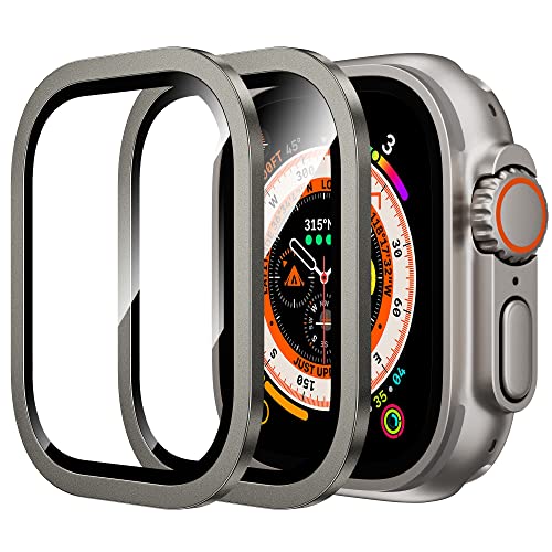 WSKEN for Apple Watch Ultra 2/Ultra Screen Protector 49mm,9H Tempered Glass + Titanium Alloy Frame, [Keep Original] [Touch Sensitive] Lightweight Protective Glass Film for iwatch Ultra 2 Pack,Original