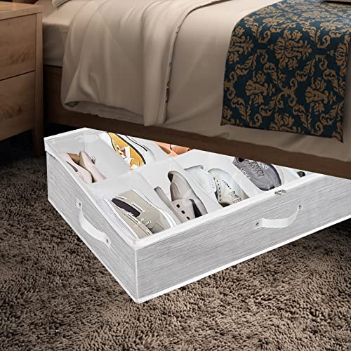 Shoe Organizer Under Bed,Underbed Shoe Storage Boxes Bins,Sturdy Organizador De Zapatos,Extra Large Zapateras Organizer for Closet,Men Women Kids Shoes,High Heels,Short Boots,Sneakers,White,Set of 2