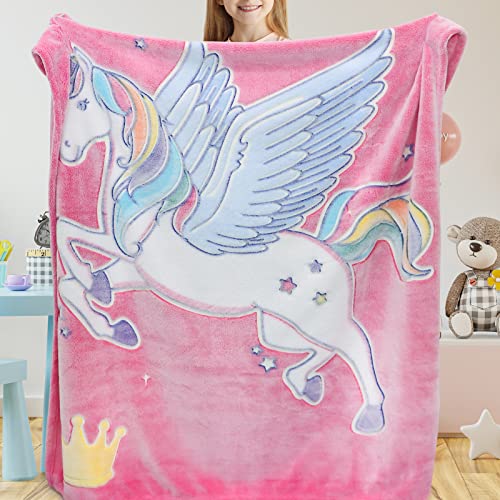 Pink Blanket for Girls Soft Cute Throw Blanket Warm Fleece Fluffy Fuzzy Blankets for Kids Girls Adults Christmas Birthday Gift