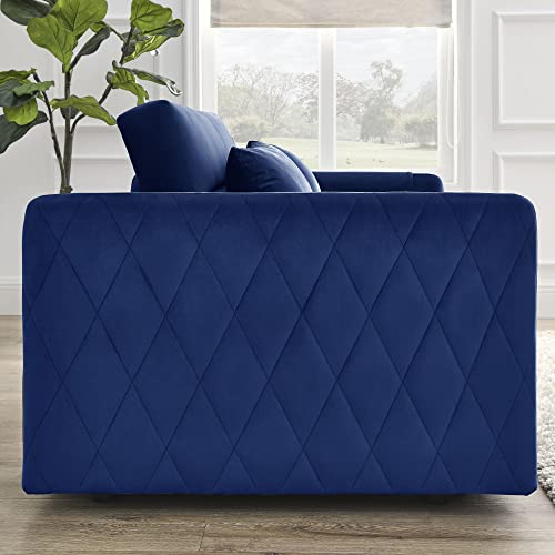 Melpomene Loveseat Sleeper Velvet Couch w/Pull-Out Bed and Adjustable Back, 55" Modern Convertible Sofa Bed w/ 2 Detachable Arm Pockets and 2 Pillows (Blue)