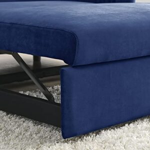 Melpomene Loveseat Sleeper Velvet Couch w/Pull-Out Bed and Adjustable Back, 55" Modern Convertible Sofa Bed w/ 2 Detachable Arm Pockets and 2 Pillows (Blue)