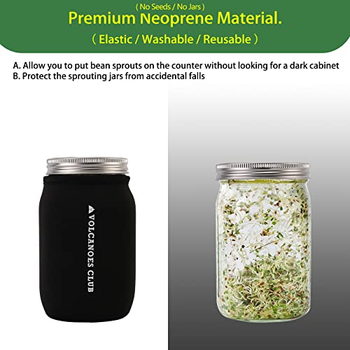 VOLCANOES CLUB Seed Sprouting Jar Germination Kit Accessories - Blackout Sleeves/Jar Stands/Sprout Lids for Wide Mouth Mason Jar - for Growing Broccoli, Microgreens, Bean Sprouts, Alfalfa (2 Pack)