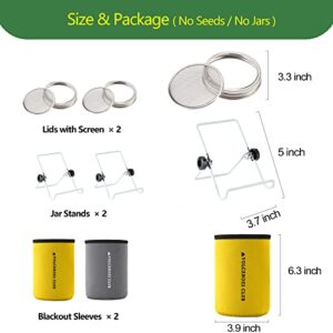 VOLCANOES CLUB Seed Sprouting Jar Germination Kit Accessories - Blackout Sleeves/Jar Stands/Sprout Lids for Wide Mouth Mason Jar - for Growing Broccoli, Microgreens, Bean Sprouts, Alfalfa (2 Pack)