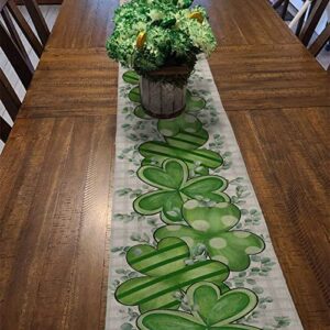 ARKENY St Patricks Day Lucky Green Shamrock Table Runner 72 Inches Eucalyptus Leaves Spring Seasonal Holiday Decor for Dining Table Indoor Home Farmhouse Tabletop Decoration AT386