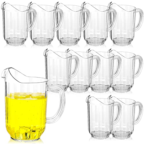 12 Pcs Plastic Pitchers 60 Ounce Clear Restaurant Pitcher Jug Large Water Pitcher Carafe Serve Milk Tea Juice Drink for Parties Container Dispenser Beer Jar