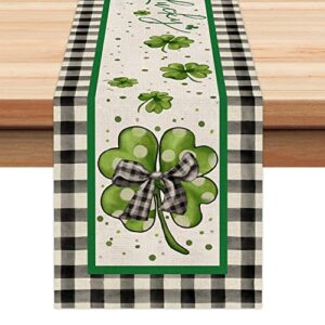 ARKENY St Patricks Day Lucky Green Shamrock Table Runner 72 Inches, Bow Spring Seasonal Holiday Decor for Dining Table Indoor Home Farmhouse Tabletop Decoration AT394