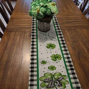 ARKENY St Patricks Day Lucky Green Shamrock Table Runner 72 Inches, Bow Spring Seasonal Holiday Decor for Dining Table Indoor Home Farmhouse Tabletop Decoration AT394