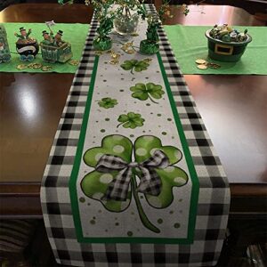 ARKENY St Patricks Day Lucky Green Shamrock Table Runner 72 Inches, Bow Spring Seasonal Holiday Decor for Dining Table Indoor Home Farmhouse Tabletop Decoration AT394