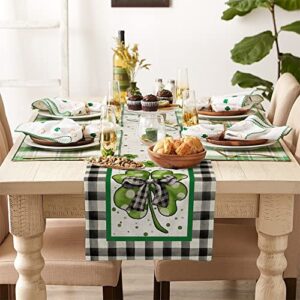 ARKENY St Patricks Day Lucky Green Shamrock Table Runner 72 Inches, Bow Spring Seasonal Holiday Decor for Dining Table Indoor Home Farmhouse Tabletop Decoration AT394