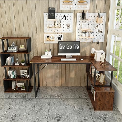 ALISENED L Shaped Computer Desk with 2 Shelves Bookshelf, Modern Corner Computer Desk with Storage, Office Desk Study Table Writing Desk for Home Office