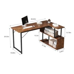 ALISENED L Shaped Computer Desk with 2 Shelves Bookshelf, Modern Corner Computer Desk with Storage, Office Desk Study Table Writing Desk for Home Office