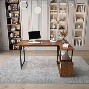 ALISENED L Shaped Computer Desk with 2 Shelves Bookshelf, Modern Corner Computer Desk with Storage, Office Desk Study Table Writing Desk for Home Office