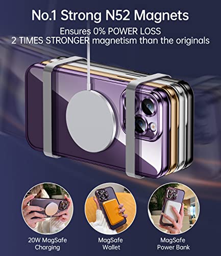 JUESHITUO Magnetic iPhone 14 Pro Case with Full Camera Cover Protection [No.1 Strong N52 Magnets] [Compatible with MagSafe] for Magnetic Women Men Girls Cute Phone Case (6.1")-Purple