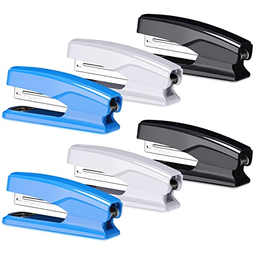 Desktop Stapler School College Office Supplies Portable Durable Staplers for Desk Accessories Heavy Duty Stapler with 25 Sheet Capacity for Home Classroom Office Teacher (Black, Blue, Gray, 6 Pcs)