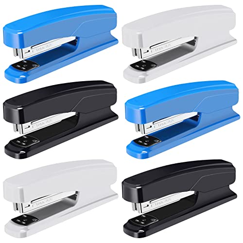 Desktop Stapler School College Office Supplies Portable Durable Staplers for Desk Accessories Heavy Duty Stapler with 25 Sheet Capacity for Home Classroom Office Teacher (Black, Blue, Gray, 6 Pcs)