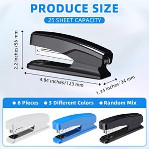 Desktop Stapler School College Office Supplies Portable Durable Staplers for Desk Accessories Heavy Duty Stapler with 25 Sheet Capacity for Home Classroom Office Teacher (Black, Blue, Gray, 6 Pcs)